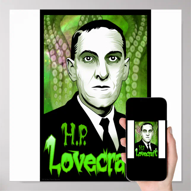 H.P. Lovecraft portrait (green) Poster | Zazzle