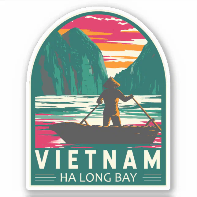 Ha Long Bay Vietnam Boat Vendor Travel Art Vintage Sticker | Zazzle
