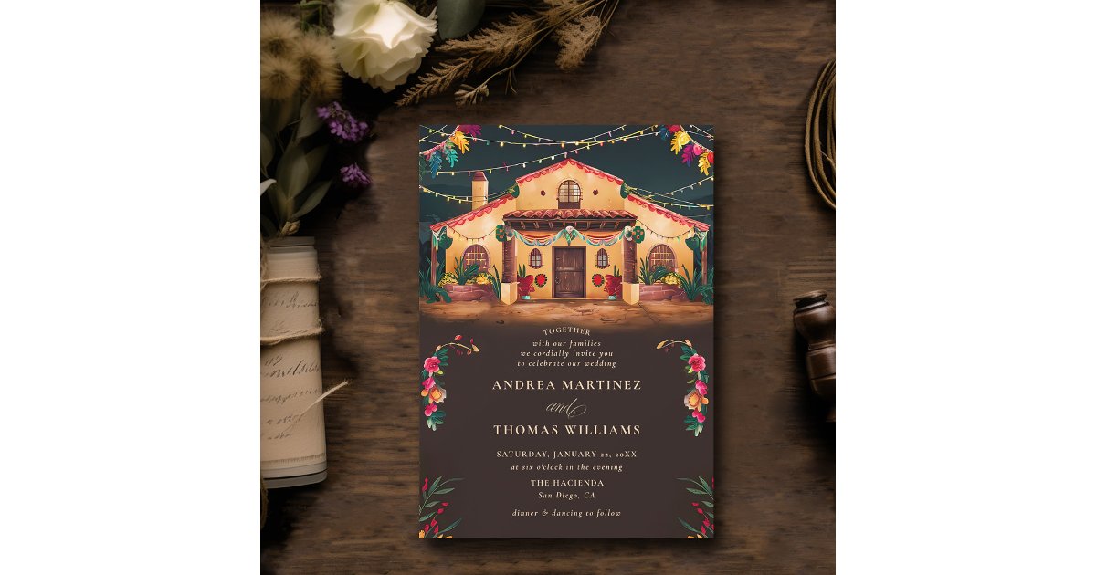 Hacienda Mexican Rustic Elegant Fiesta Wedding Invitation | Zazzle