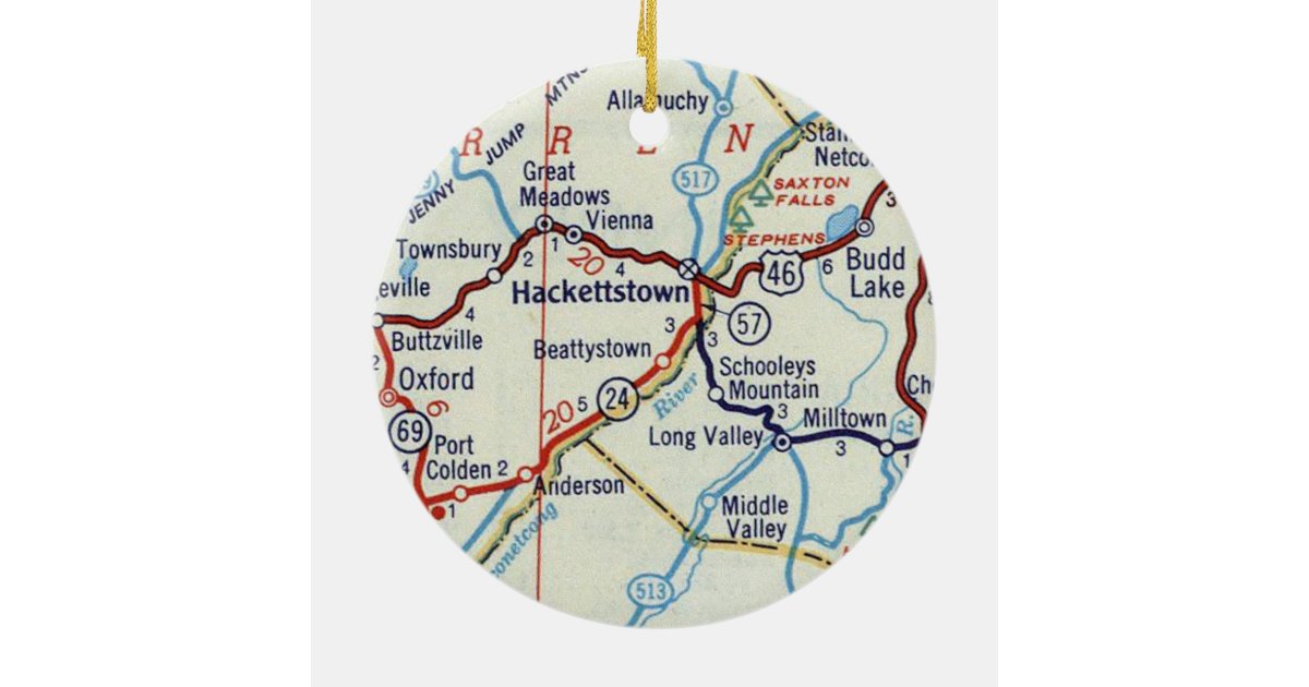 Hackettstown NJ Retro Map Ceramic Ornament | Zazzle