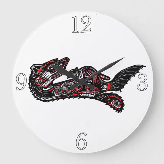 Haida-style Mother Otter and Baby Otter Native Art Large Clock | Zazzle
