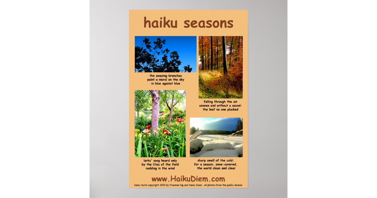 Haiku Seasons poster (peach background) | Zazzle