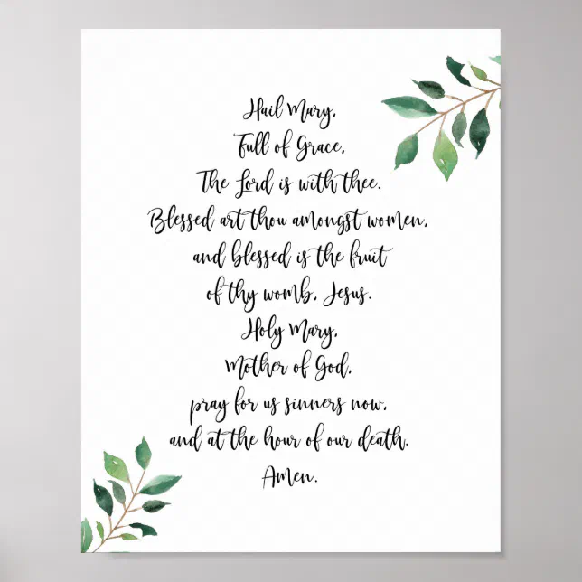 Hail Mary Catholic Prayer Print Calligraphy | Zazzle