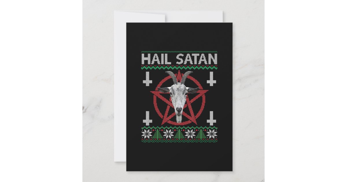 Hail Satan Goat Head Pentagram Funny Satanic Ugly Holiday Card | Zazzle