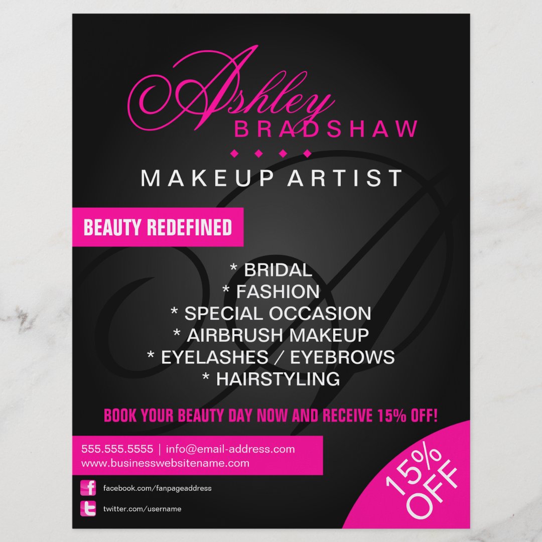 Hair and Makeup Artist Monogram Promotional Flyer | Zazzle
