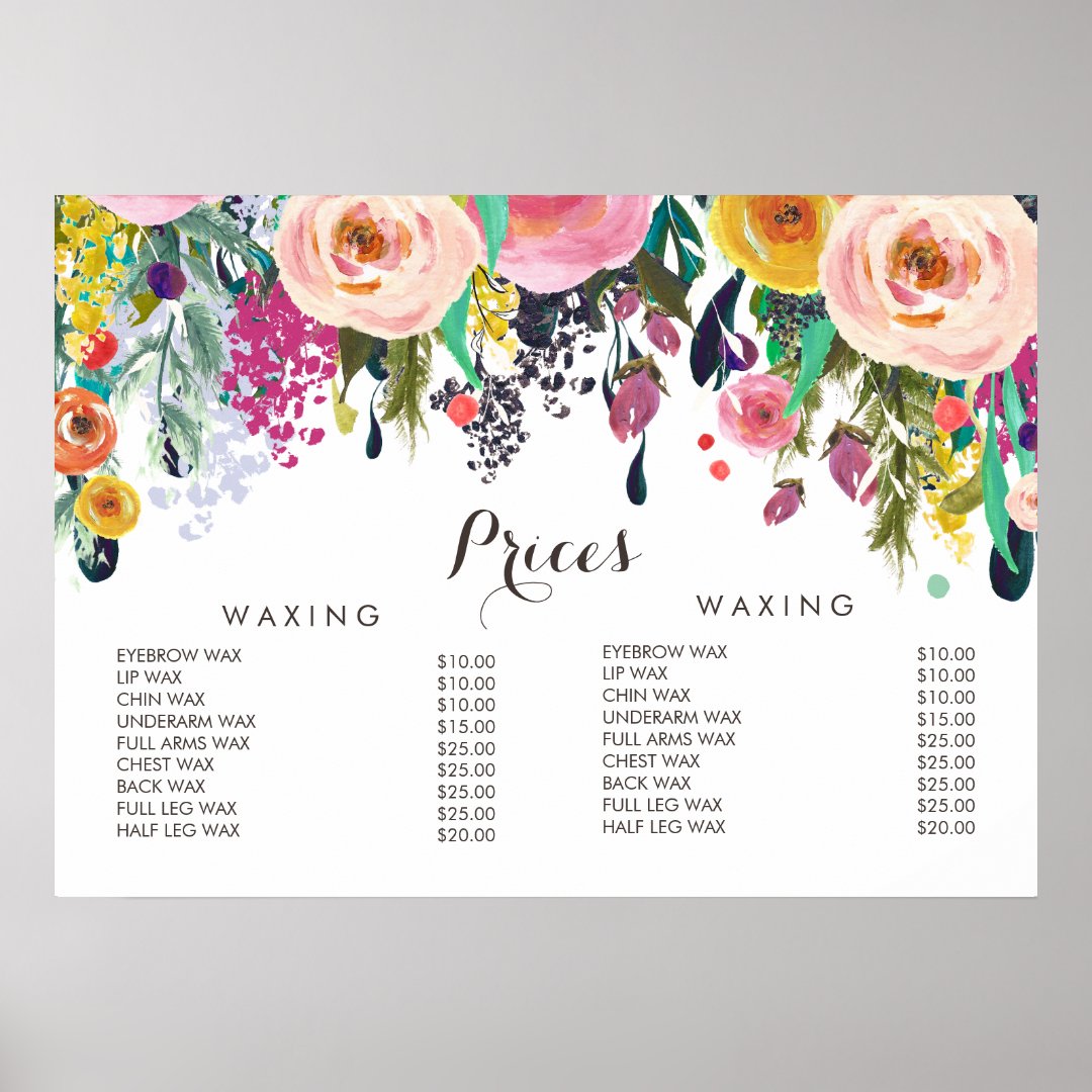 Hair Beauty Salon Beautician Menu Price Poster | Zazzle