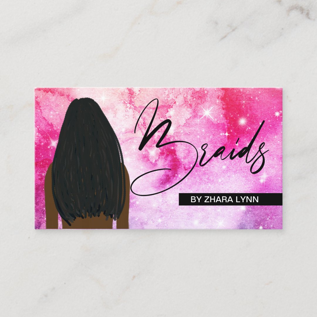 Hair Braider Salon Stylist Braids Pink Watercolor Business Card | Zazzle