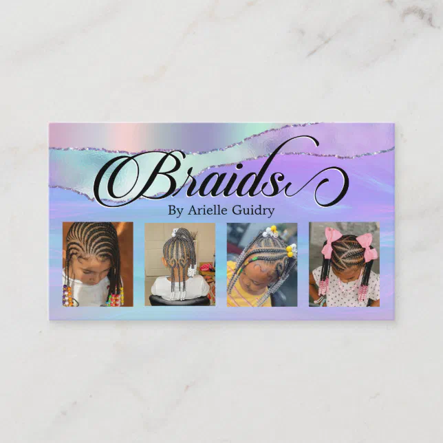 Hair Braiding Braid Stylist Holographic Photo Business Card | Zazzle