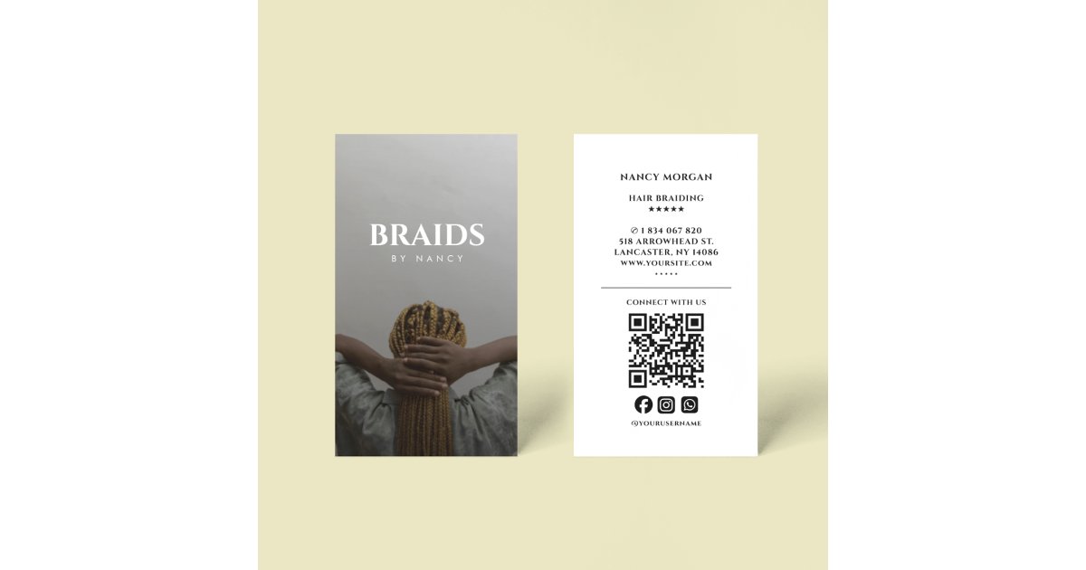 Hair Braiding Stylist Photo QR Code Business Card | Zazzle