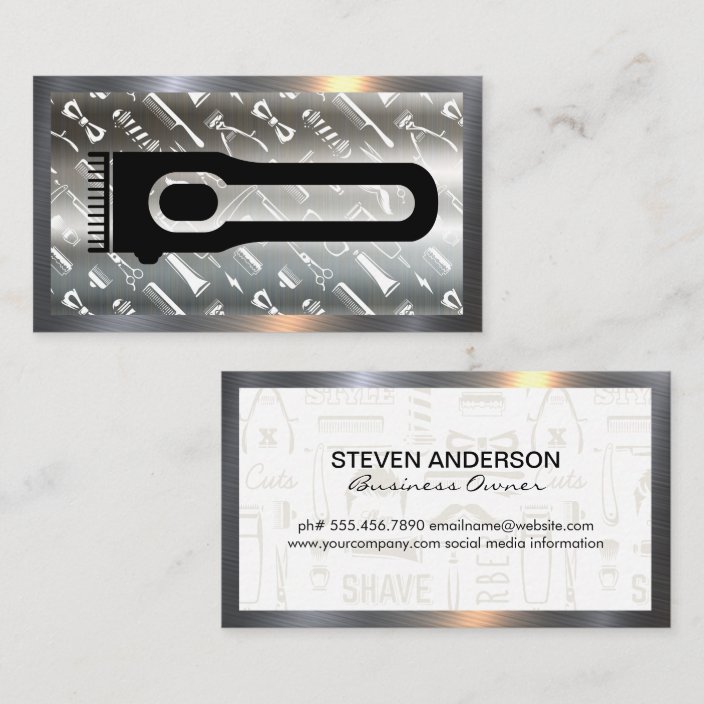 Hair Clippers | Barber Pattern | Metal Border Business Card | Zazzle.com