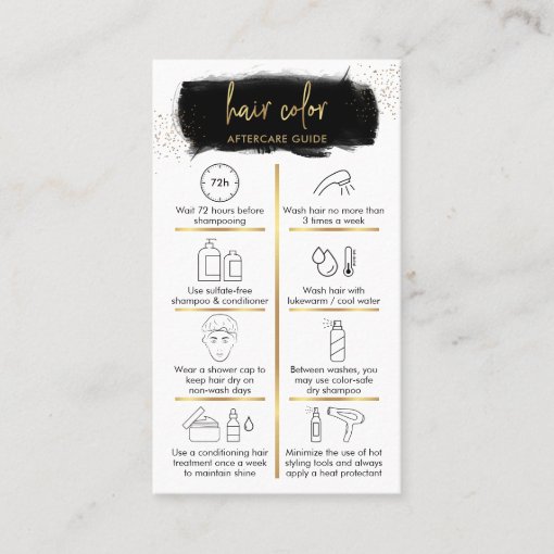 Hair Color Aftercare Guide Black & Gold Salon Logo Business Card | Zazzle