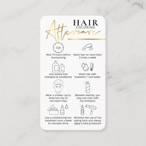 Hair Color Aftercare Guide Faux Gold Hairstylist Business Card | Zazzle