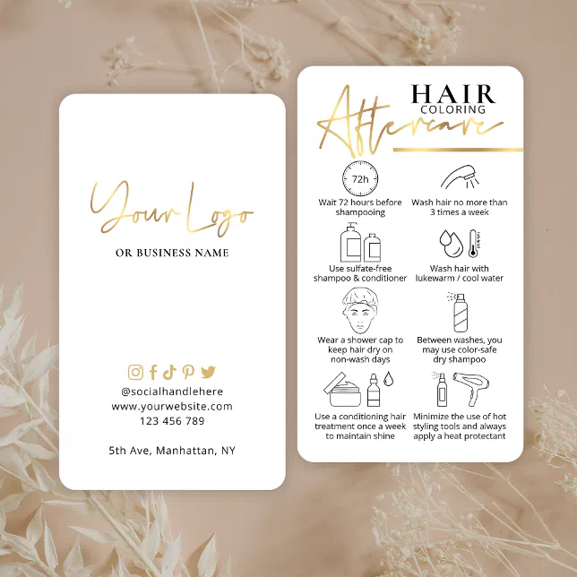 Hair Color Aftercare Guide Faux Gold Hairstylist Business Card | Zazzle