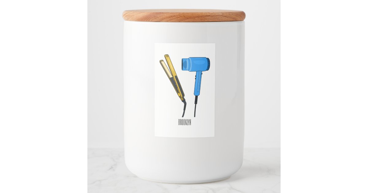 Hair dryer & hair straightener illustration food label | Zazzle