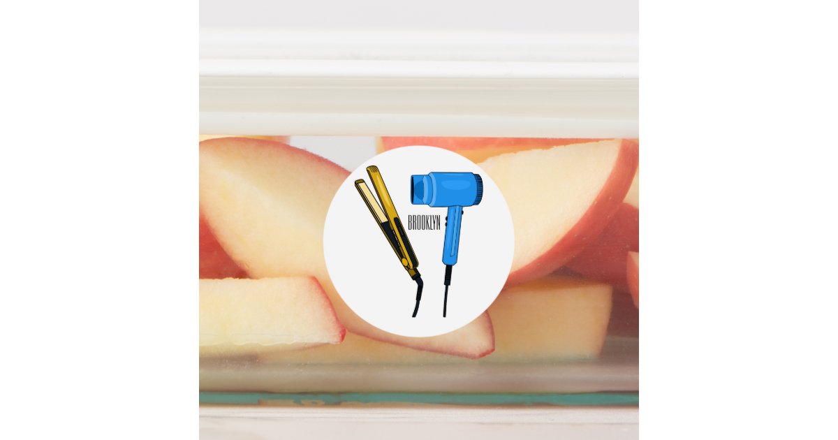 Hair dryer & hair straightener illustration labels | Zazzle