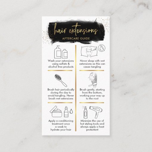 Hair Extensions Aftercare Black & Gold Hairstylist Business Card | Zazzle