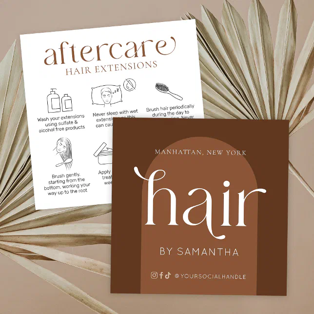 Hair Extensions Aftercare Modern Boho Terracotta Square Business Card ...