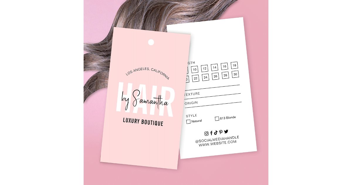 Hair Extensions Boutique Modern Hang Tag Pink | Zazzle