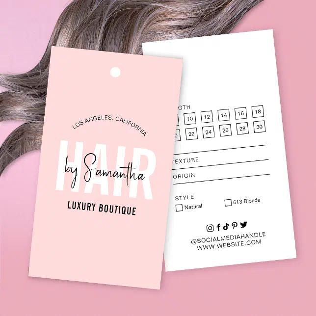 Hair Extensions Boutique Modern Hang Tag Pink | Zazzle