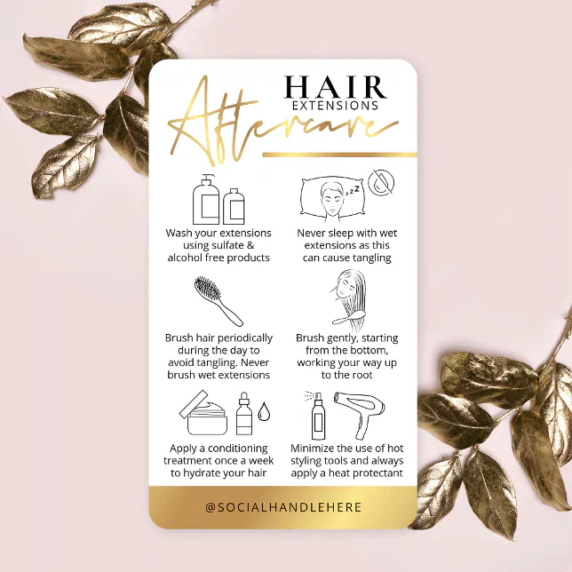 Hair Extensions Care Guide White & Gold Hair Salon Business Card | Zazzle