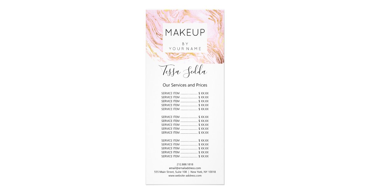 Hair Makeup Body Skin Artist Price List Rack Card | Zazzle