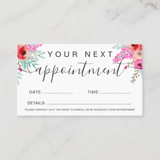 Hair makeup mint pink floral watercolor script appointment card | Zazzle