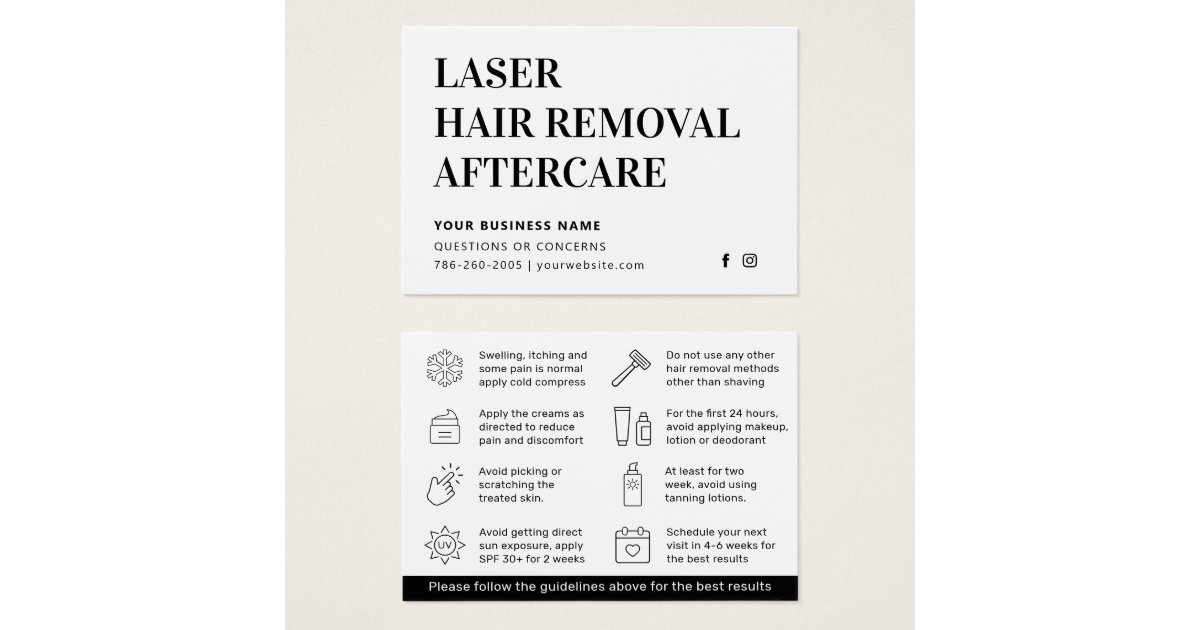 Hair Removal IPL Aftercare Instructions Card | Zazzle