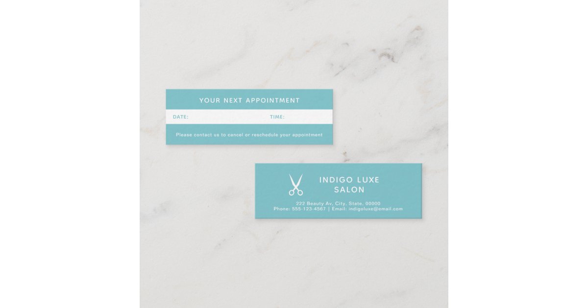 Hair Salon Appointment Reminder Scissors Teal Mini Business Card | Zazzle