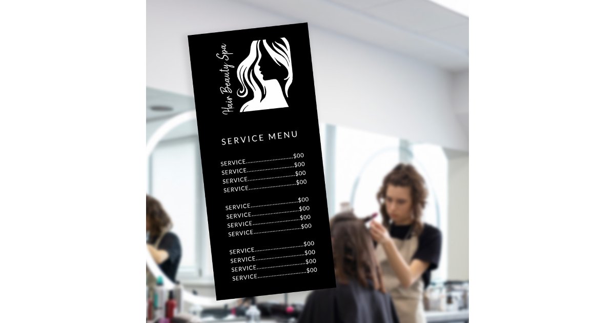 Hair salon elegant logo black white service menu | Zazzle