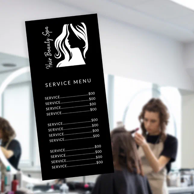 Hair salon elegant logo black white service menu | Zazzle