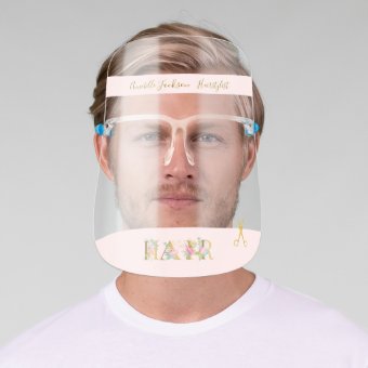 Hair salon elegant your business name and logo face shield | Zazzle