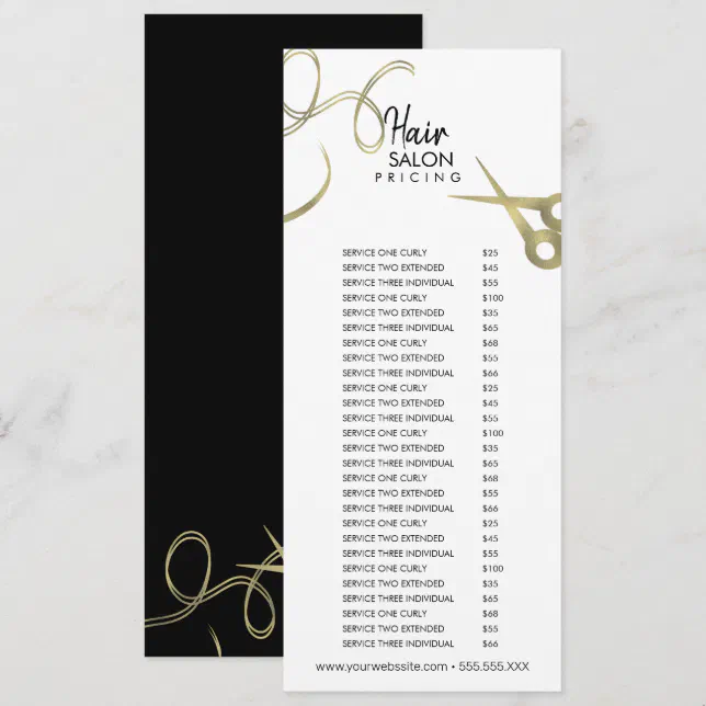 Hair Salon Flyer Pricing List Gold Black Menu Invitation | Zazzle