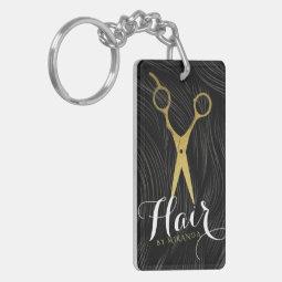 Hair Salon Hairstylist Modern Black Gold Scissors Keychain | Zazzle