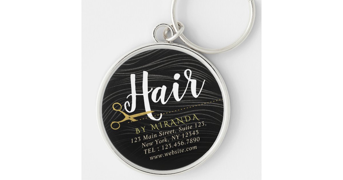 Hair Salon Hairstylist Modern Black Gold Scissors Keychain | Zazzle