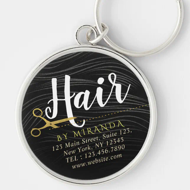 Hair Salon Hairstylist Modern Black Gold Scissors Keychain | Zazzle