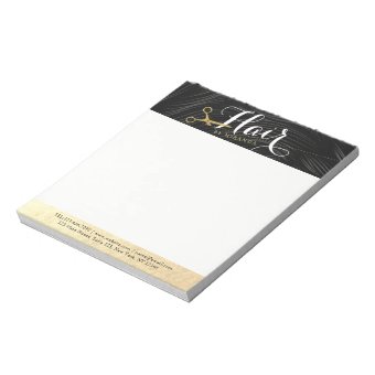 Hair Salon Hairstylist Modern Black Gold Scissors Notepad | Zazzle