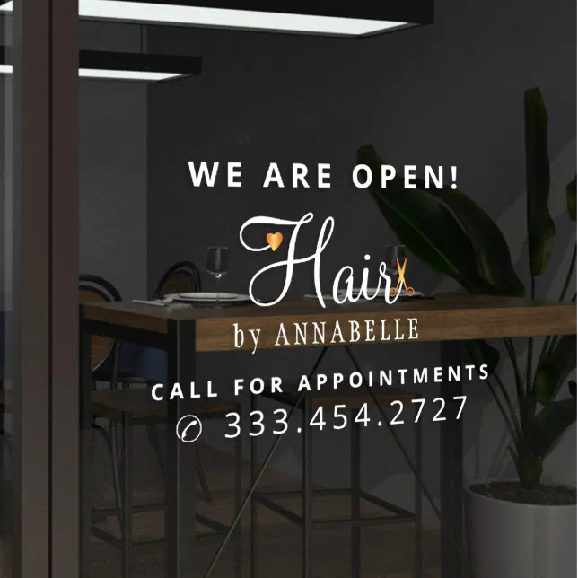 Hair salon hairstylist name promotional window cling | Zazzle