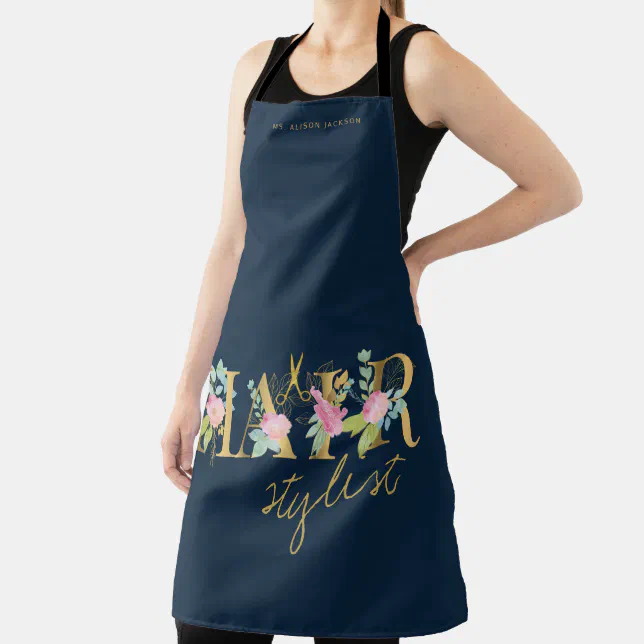 Hair salon hairstylist's name chic typography logo apron | Zazzle