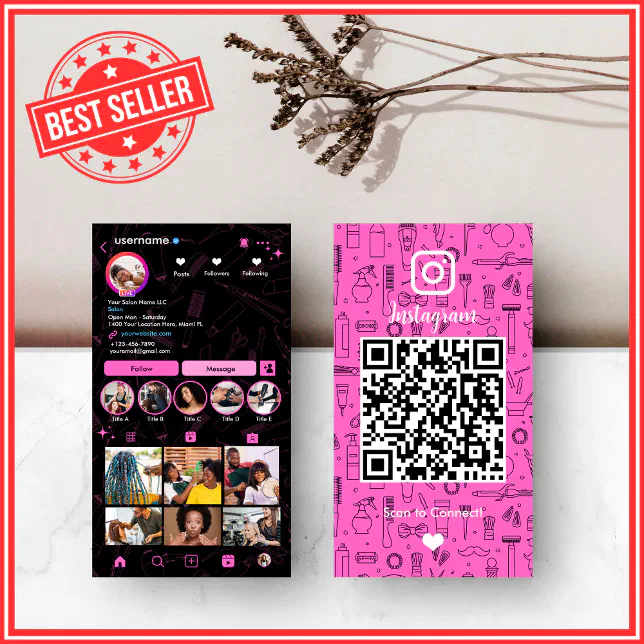 Hair Salon Instagram Pink | Social Media QR Code Business Card | Zazzle