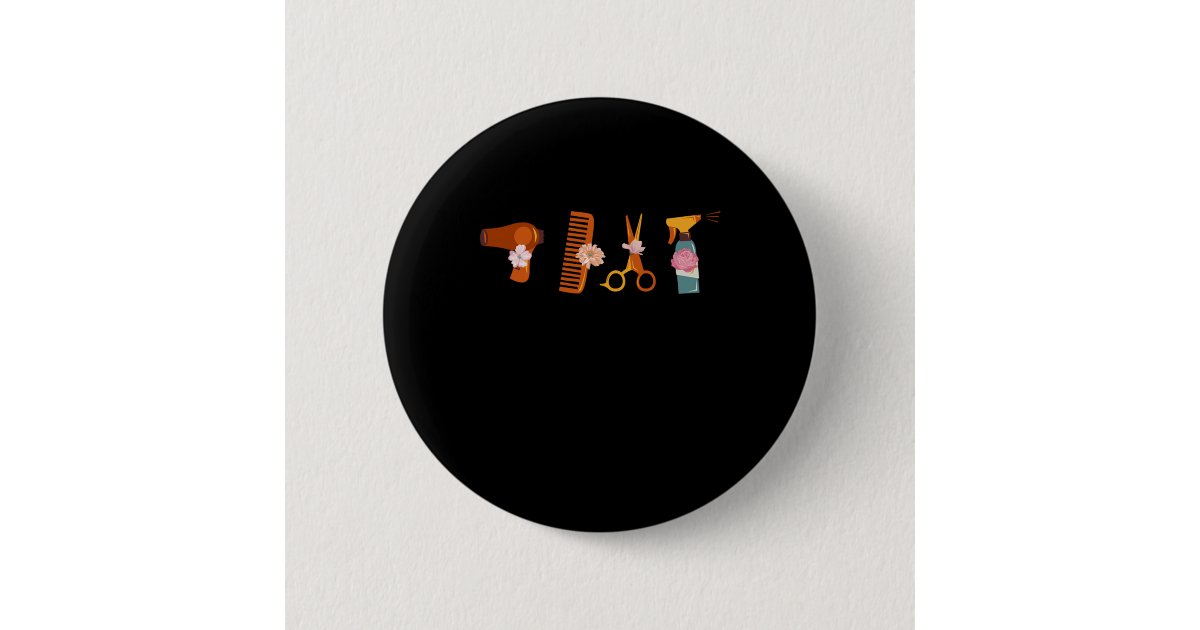 Hair Salon Items Hairdresser Tools Hair Stylist Gi Button | Zazzle