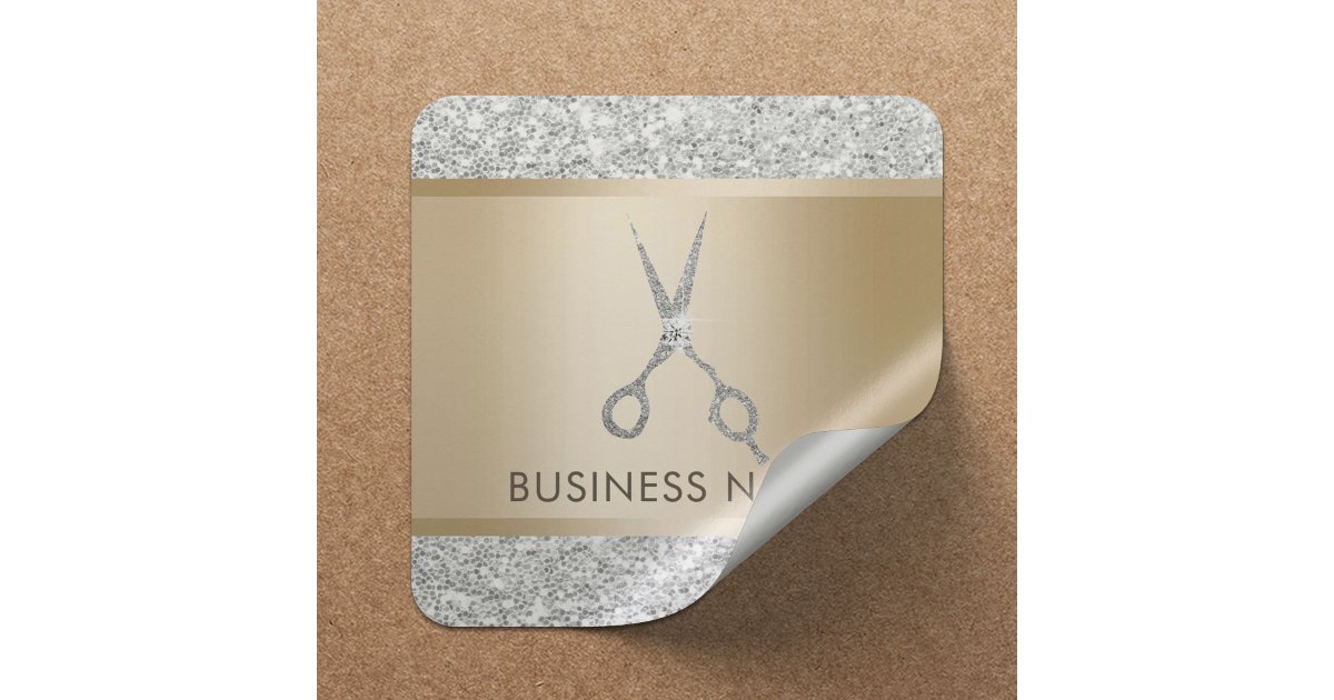 Hair Salon Luxury Silver Glitter Hairstylist Square Sticker | Zazzle