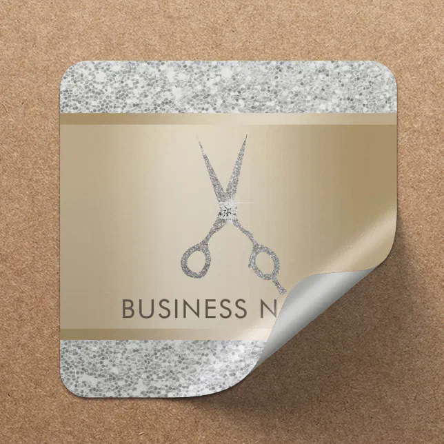 Hair Salon Luxury Silver Glitter Hairstylist Square Sticker | Zazzle