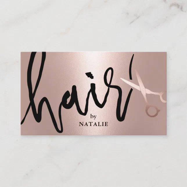 Hair Salon Modern Rose Gold Handwritten Script Business Card | Zazzle