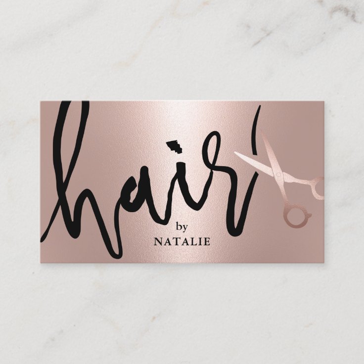 Hair Salon Modern Rose Gold Handwritten Script Business Card | Zazzle