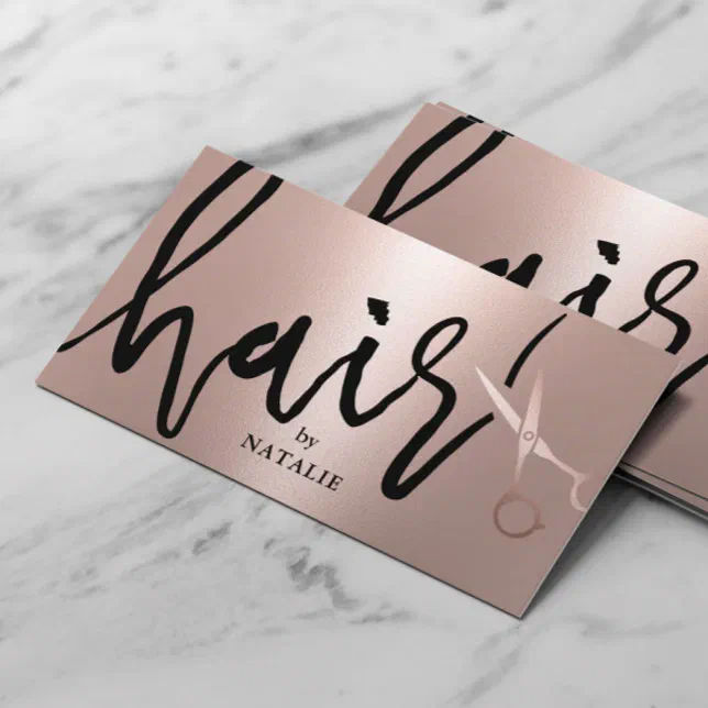 Hair Salon Modern Rose Gold Handwritten Script Business Card | Zazzle