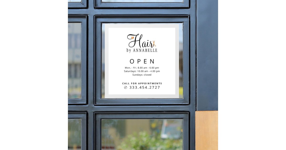 Hair salon name opening hours decal | Zazzle