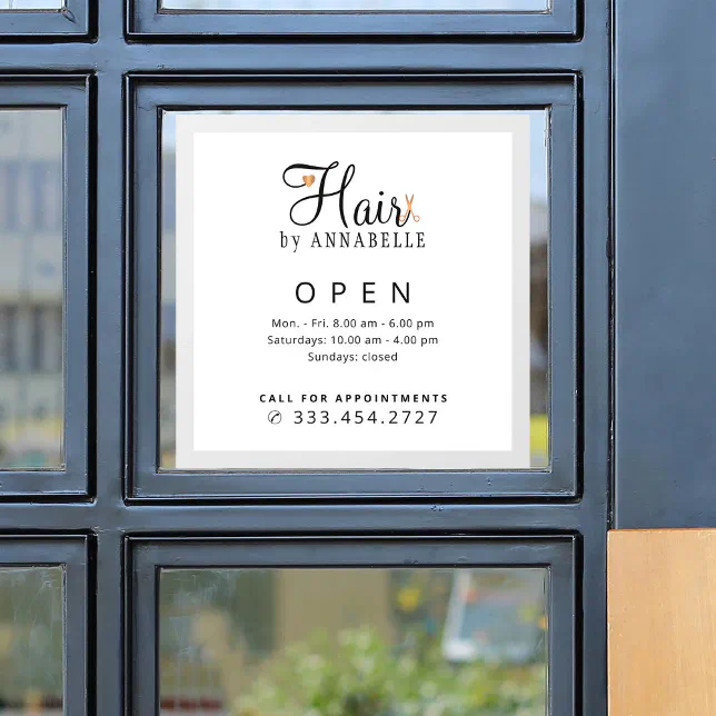 Hair salon name opening hours decal | Zazzle
