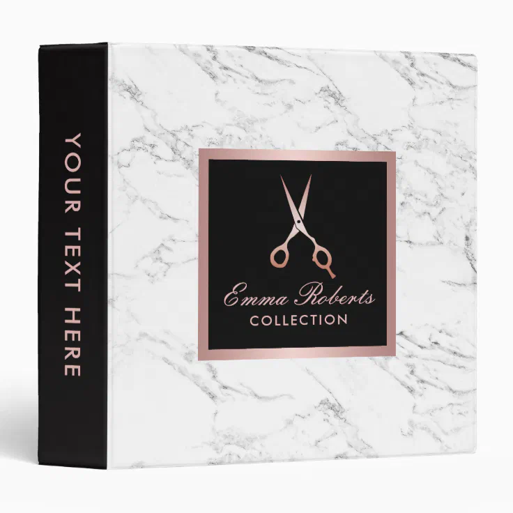 Hair Salon Rose Gold Scissor Elegant White Marble Binder | Zazzle