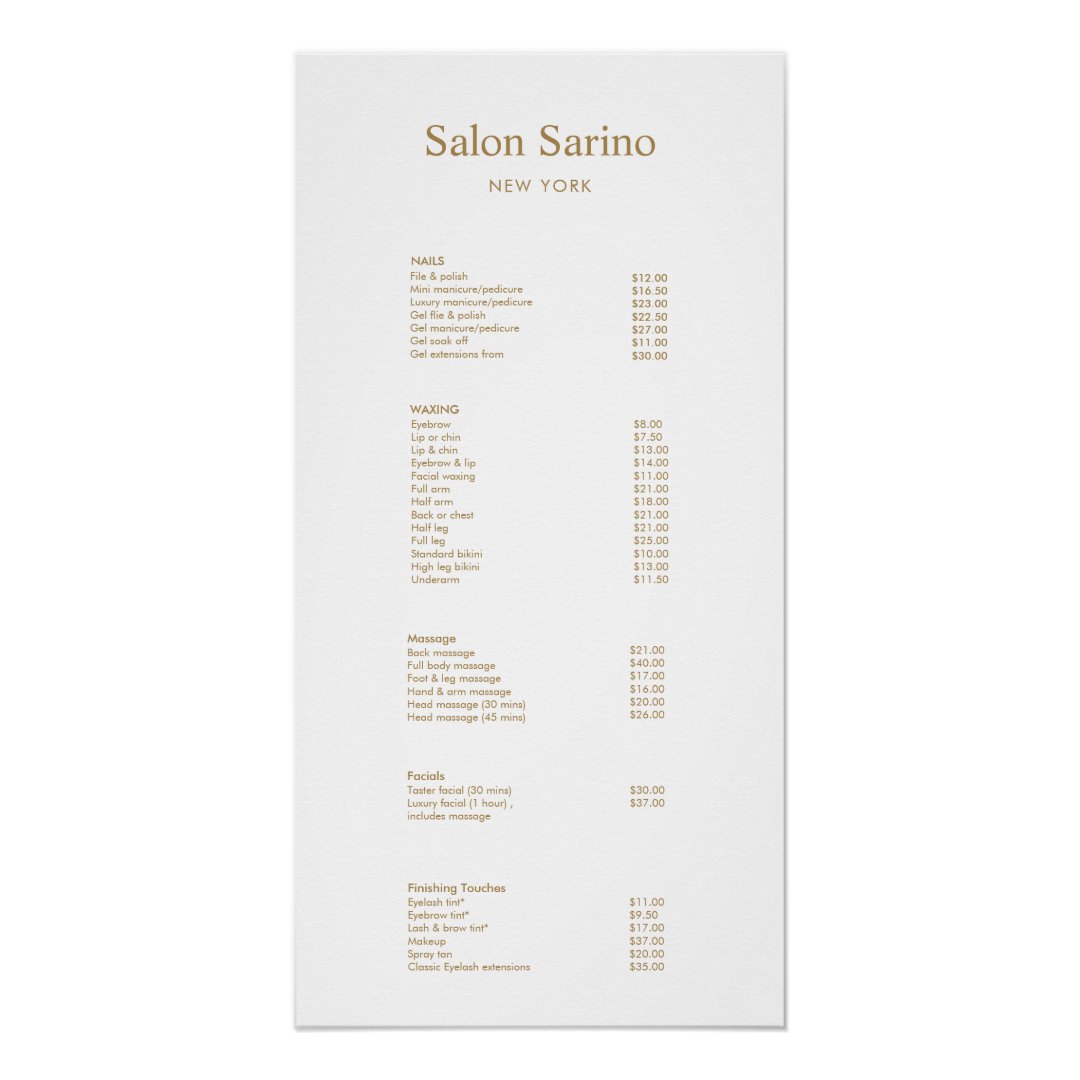 Hair Salon Service Price List Menu Poster | Zazzle