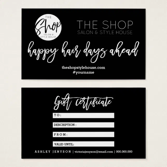 Hair script elegant typography gift certificate | Zazzle